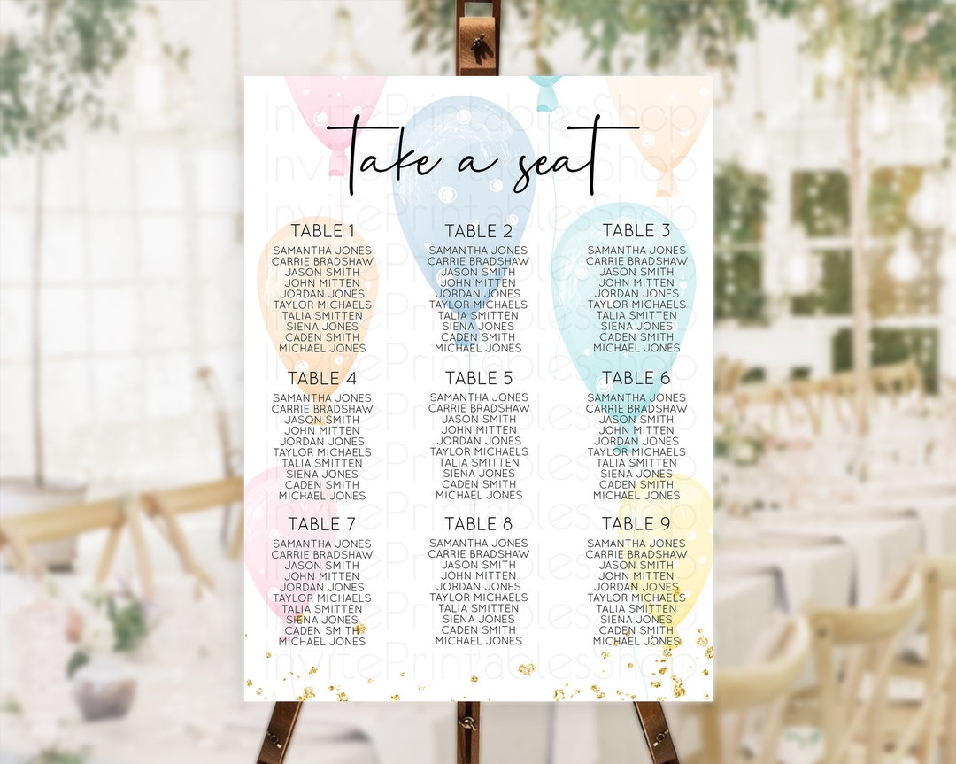 Balloon Seating Chart Pastel Seating Chart Pastel Balloon Seating Sign ...
