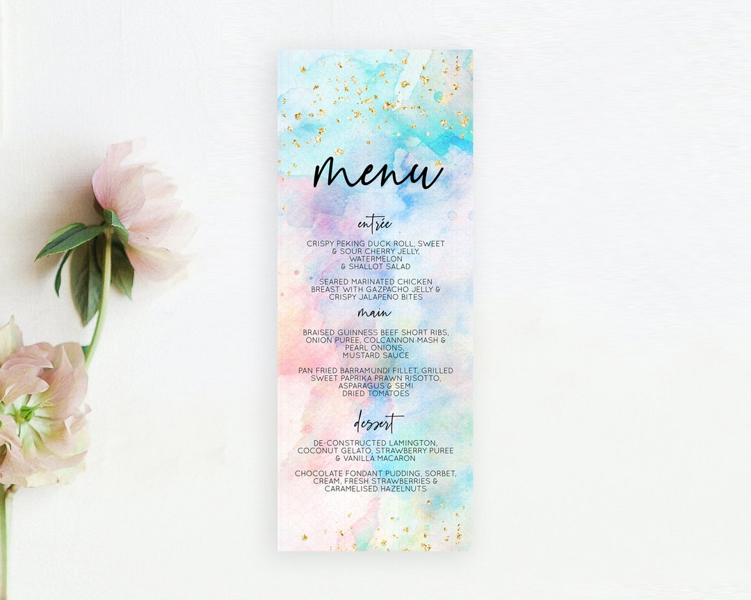 Pastel Menu Pastel Rainbow Menu Template Colorful Pastel Table Decor ...