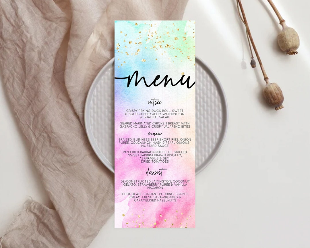 Pastel Menu Pastel Rainbow Menu Template Colorful Pastel Table Decor ...