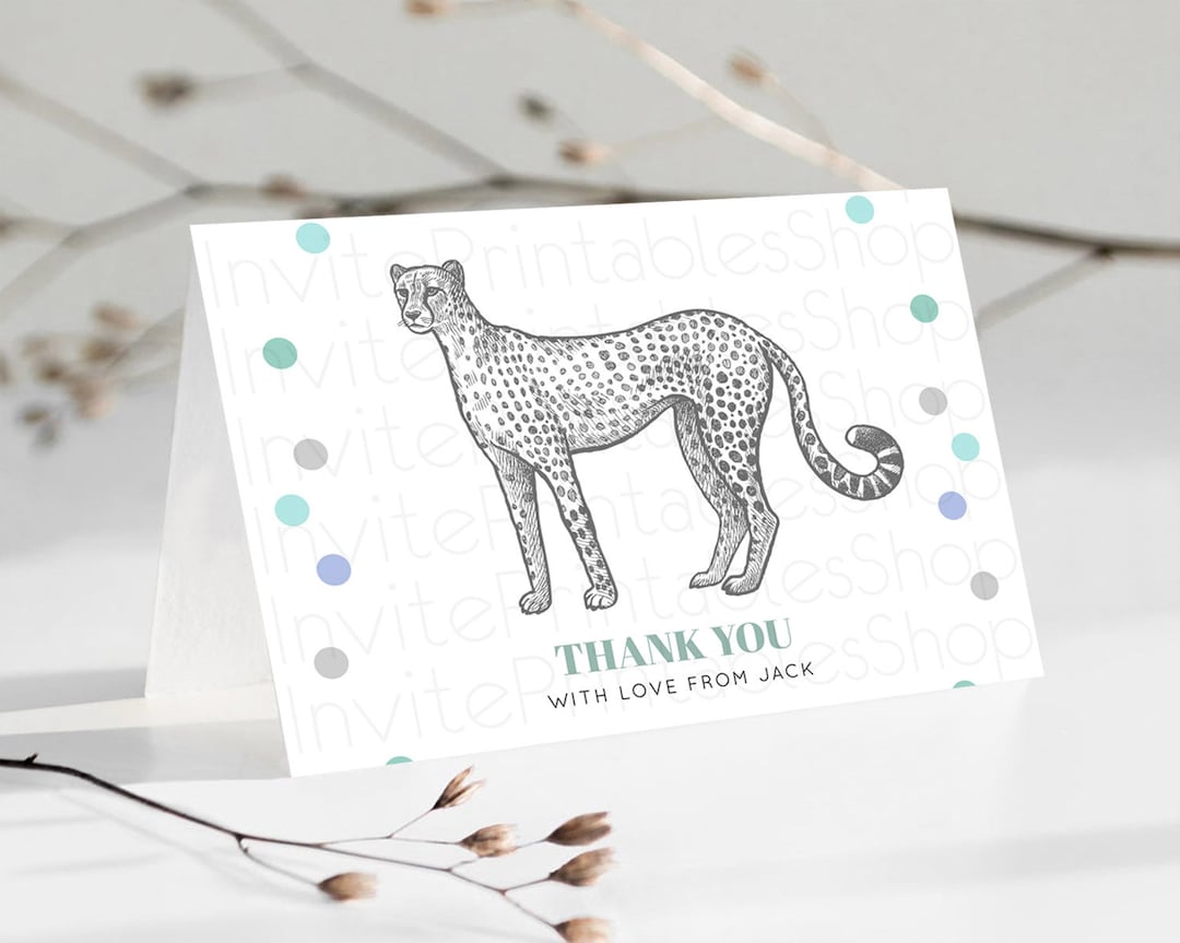 Cheetah Thank You Cheetah Thank You Card Cheetah Party Birthday Thank ...