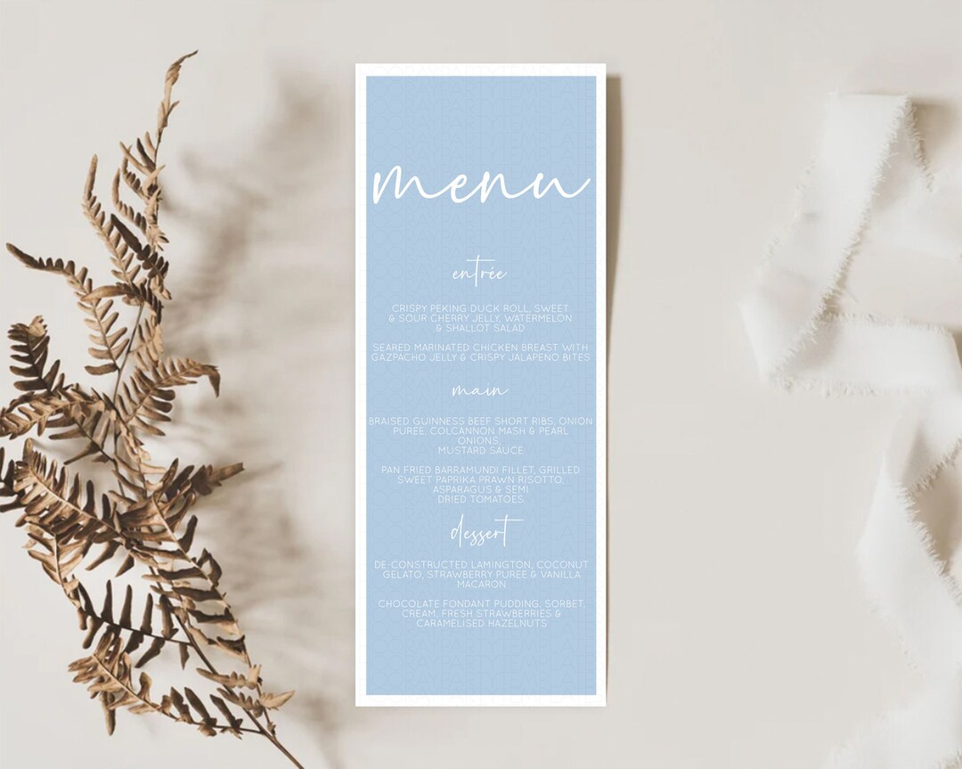 Blue Menu Pastel Blue Menu Template Blue Minimalist Table Decor Modern ...