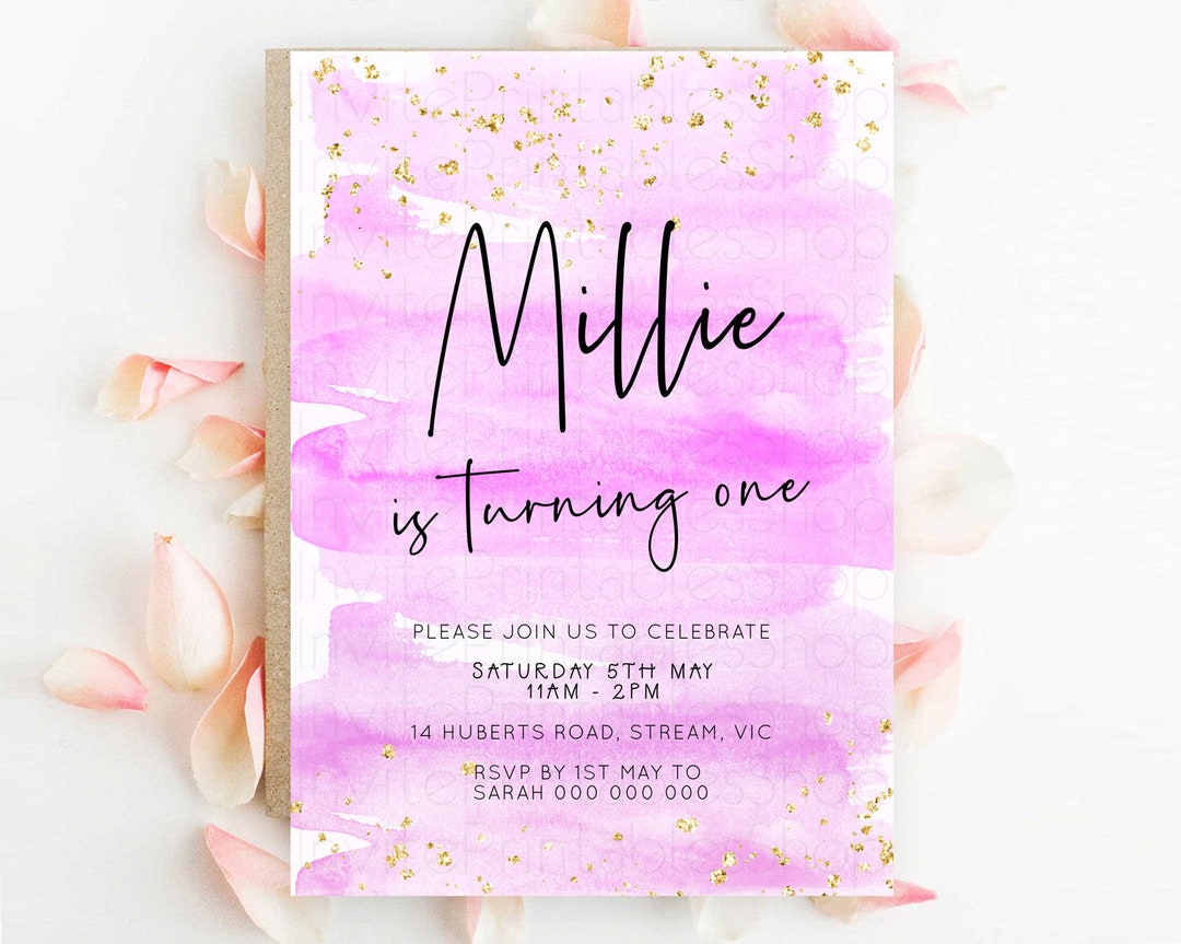 Pink Birthday Invitation Pink Watercolor Invitation Pastel Pink ...