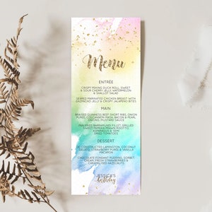 Pastel Menu Pastel Rainbow Menu Template Colorful Pastel Table Decor ...