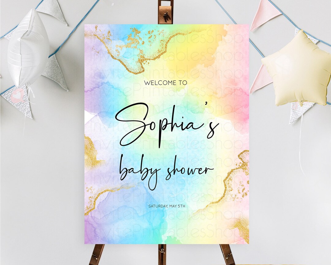 Pastel Baby Shower Welcome Sign Pastel Rainbow Welcome Sign Colorful ...