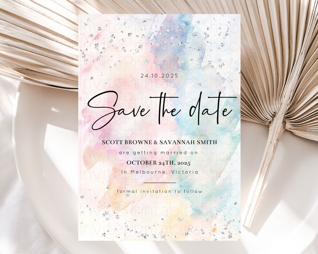 Pastel Silver Save the Date Template Rainbow Colorful Ombre Colorful ...