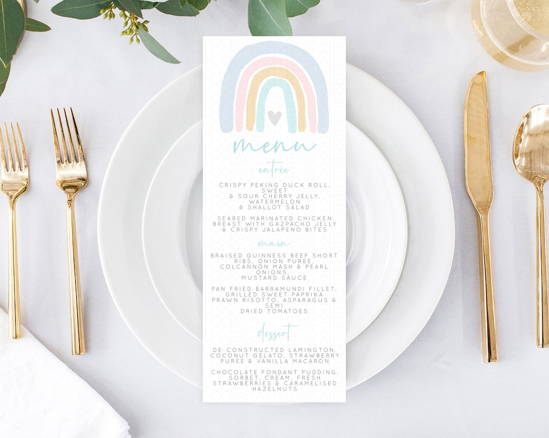 Pastel Rainbow Menu Boho Rainbow Menu Template Rainbow Boho Table Decor ...