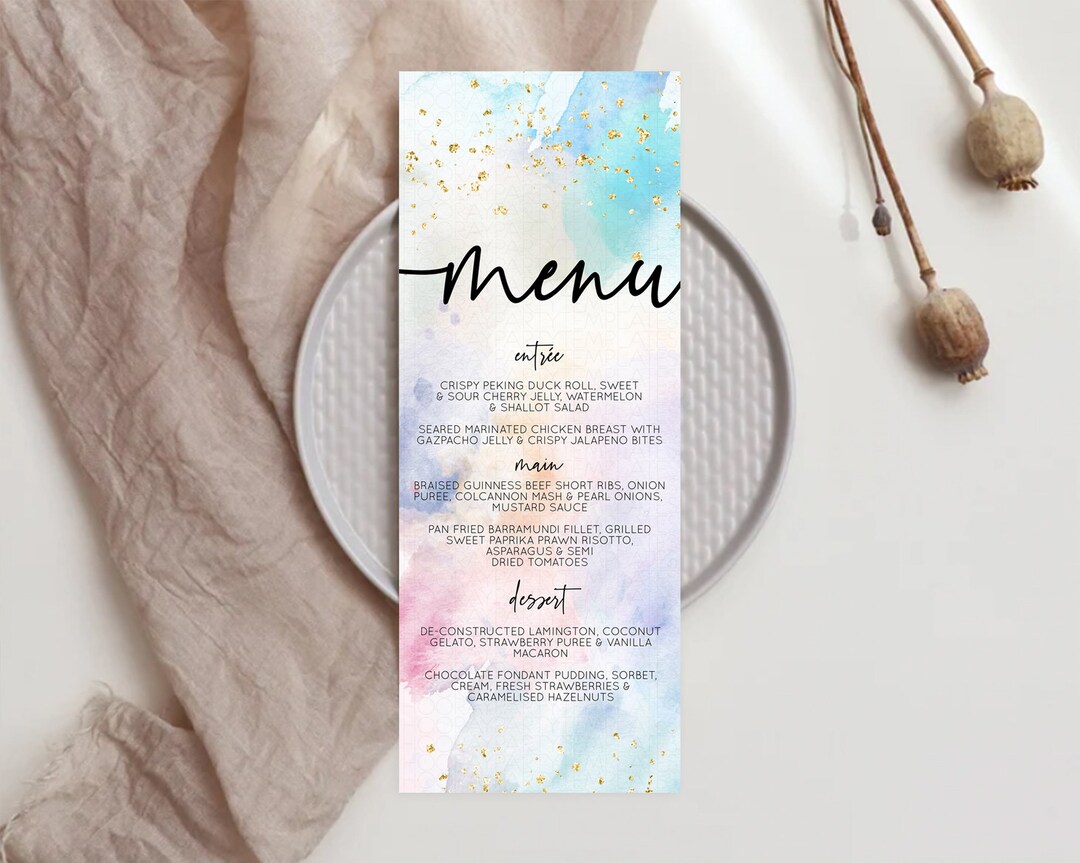 Pastel Menu Pastel Rainbow Menu Template Colorful Pastel Table Decor ...