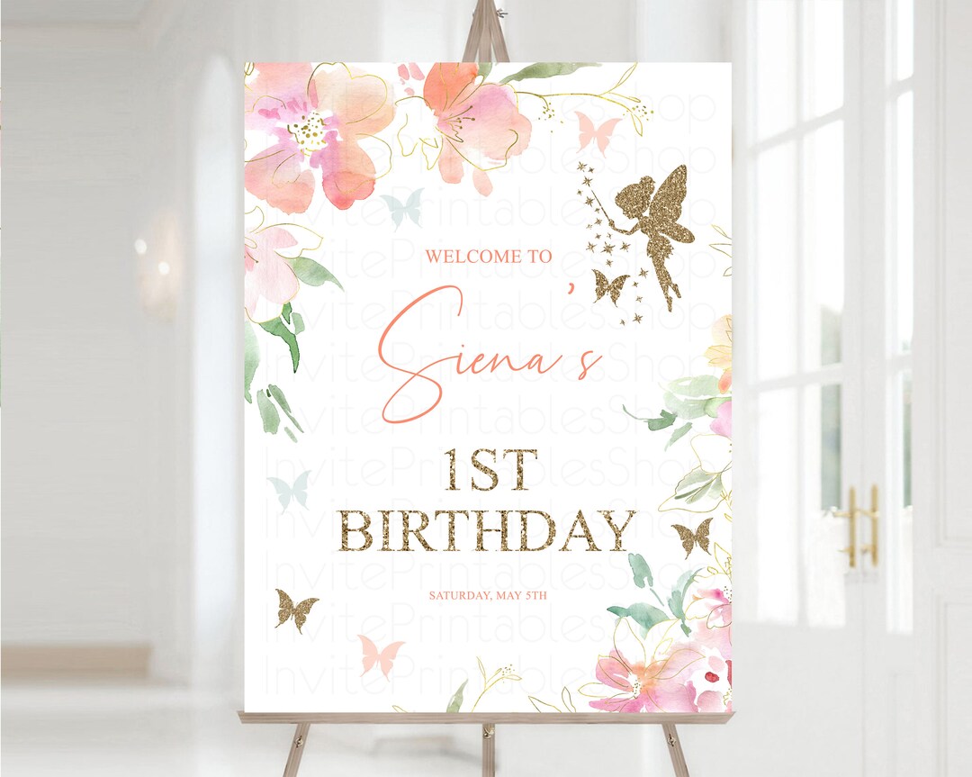 Fairy Floral Birthday Board Pastel Watercolor Welcome Sign Enchanted ...