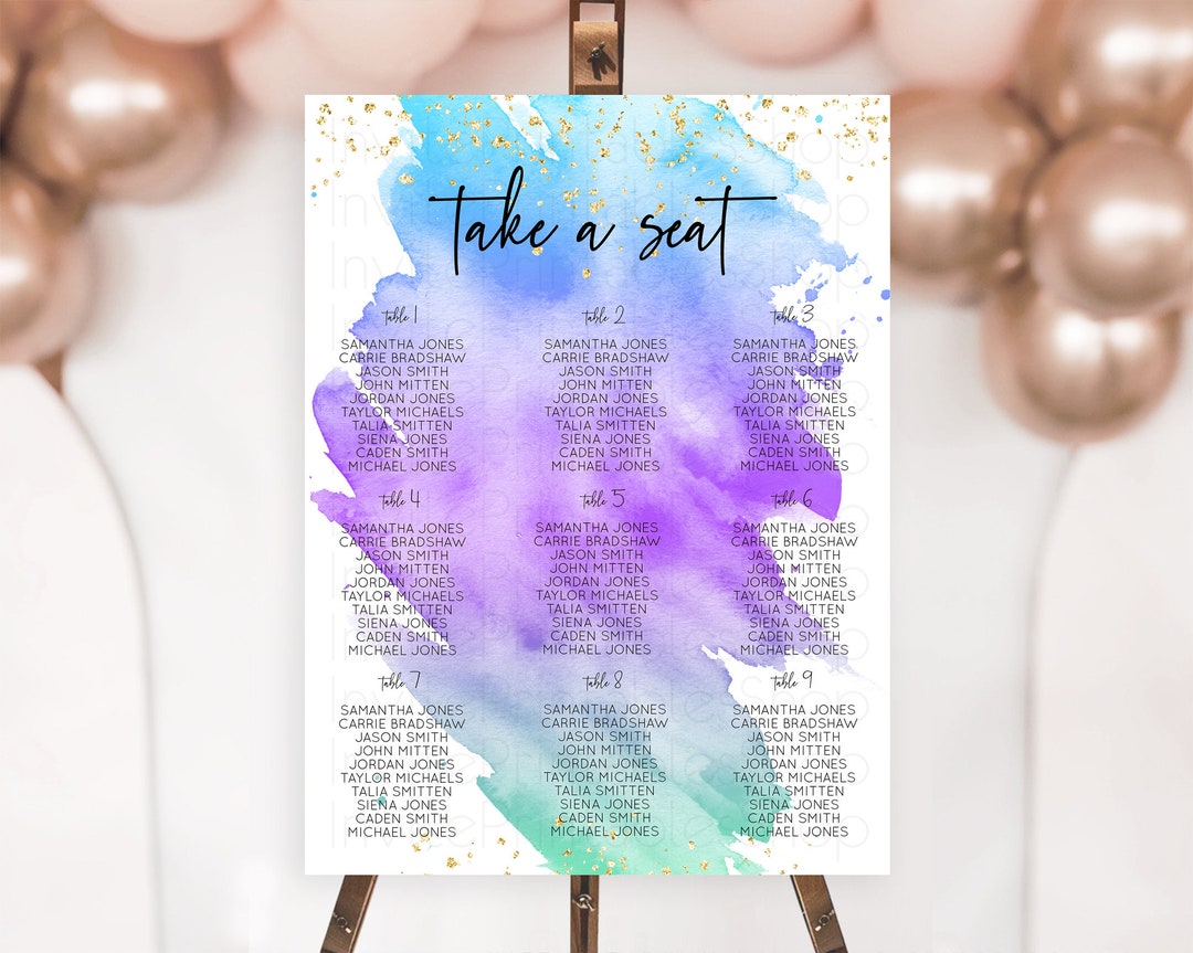 Rainbow Seating Chart Pastel Seating Chart Colorful Pastel Watercolor ...