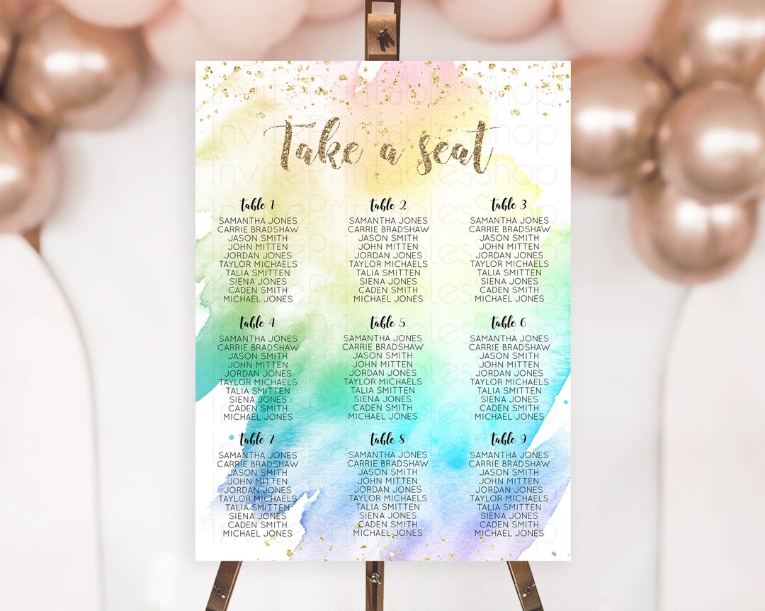 Rainbow Seating Chart Pastel Seating Chart Colorful Pastel - Etsy