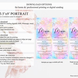 Pastel Menu Pastel Rainbow Menu Template Colorful Pastel Table Decor ...