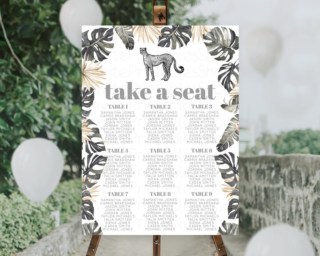 Cheetah Seating Chart Cheetah Seating Sign Cheetah Safari Seating Sign ...