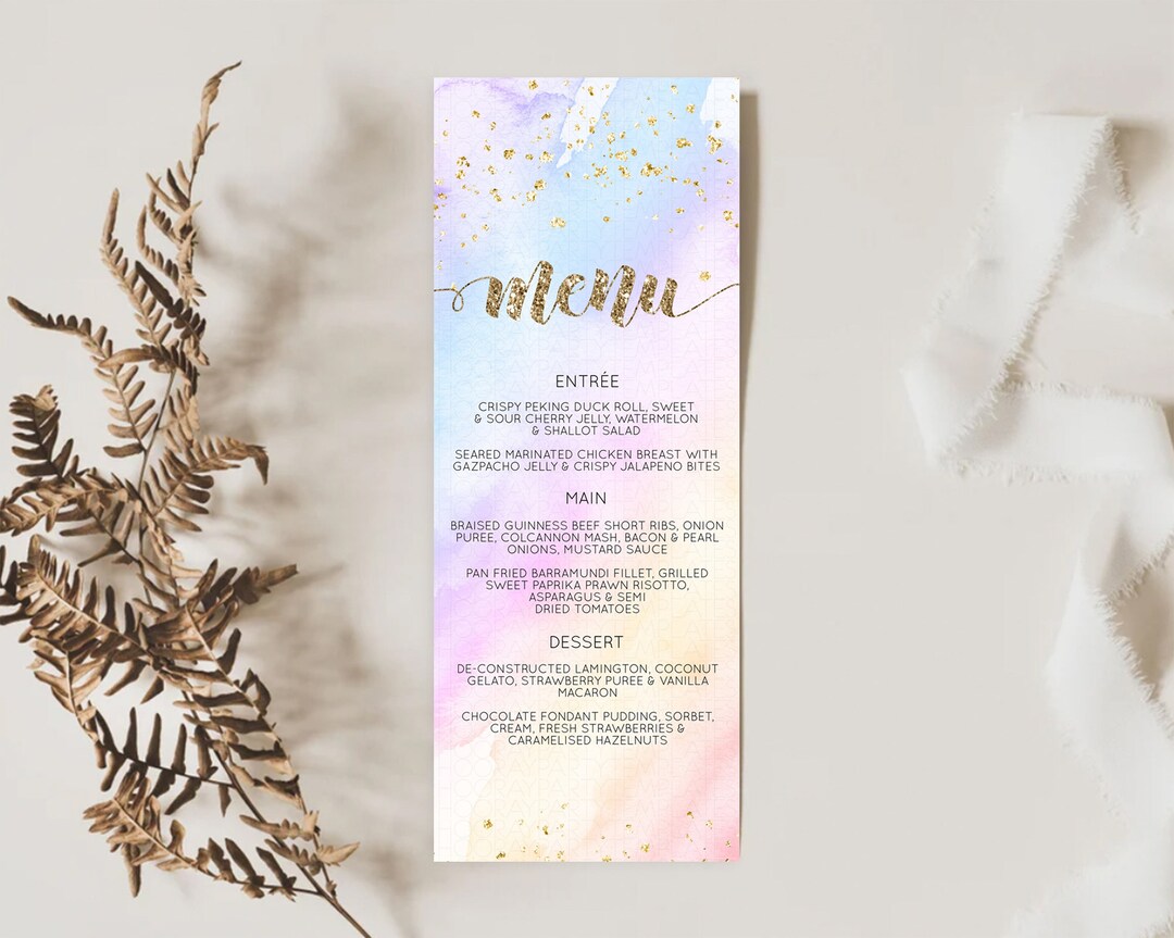 Pastel Menu Pastel Rainbow Menu Template Colorful Pastel Table Decor ...