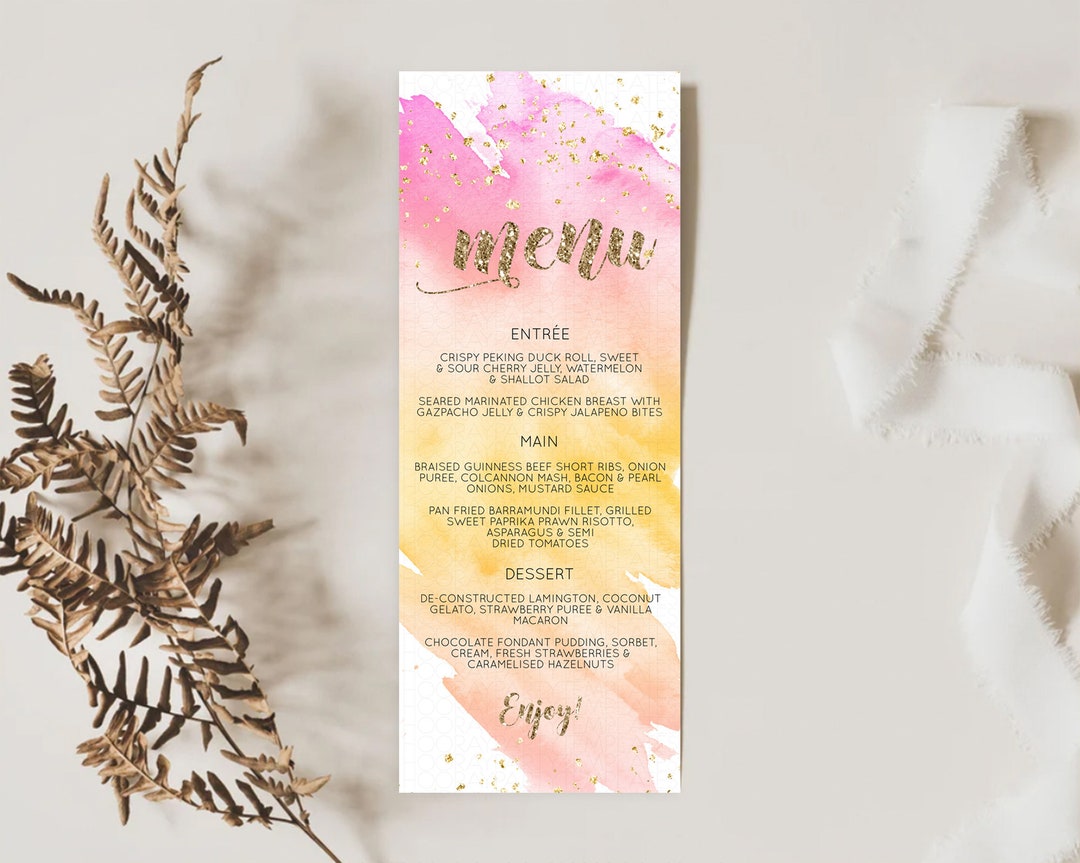 Pastel Menu Pastel Rainbow Menu Template Colorful Pastel Table Decor ...