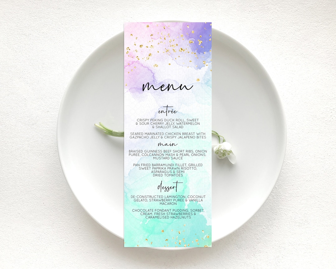 Pastel Menu Pastel Rainbow Menu Template Colorful Pastel Table Decor ...