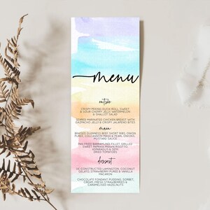 Pastel Menu Pastel Rainbow Menu Template Colorful Pastel Table Decor ...