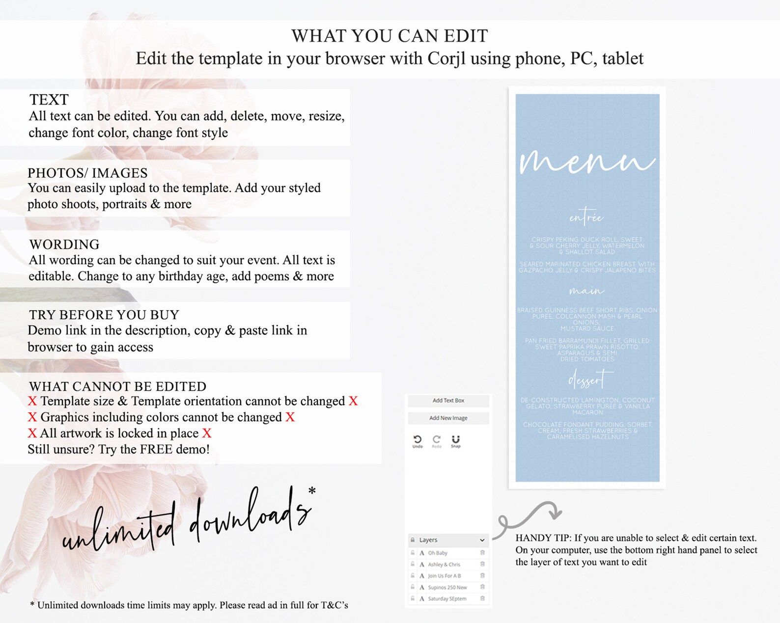 Blue Menu Pastel Blue Menu Template Blue Minimalist Table Decor Modern ...