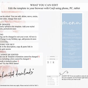 Blue Menu Pastel Blue Menu Template Blue Minimalist Table Decor Modern ...