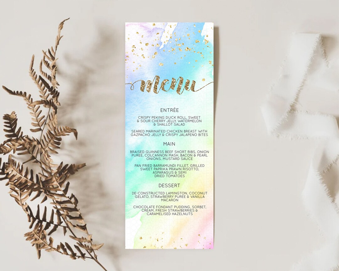 Pastel Menu Pastel Rainbow Menu Template Colorful Pastel Table Decor ...