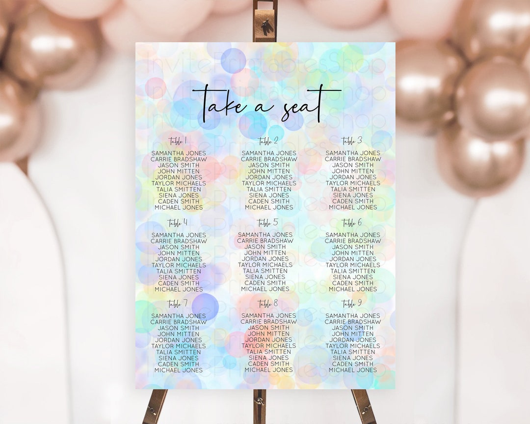 Bubbles Seating Chart Pastel Seating Chart Bath Bomb Party Pastel ...