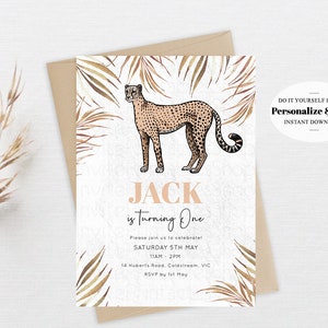 Cheetah Birthday Invitation Cheetah Invite Dried Tropical Palms Leaf ...