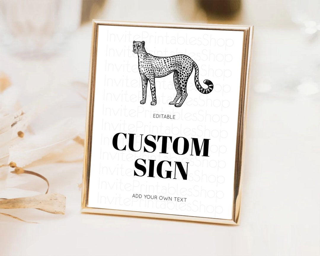 Cheetah Sign Cheetah Party Sign Template Safari Adventure Table Sign ...