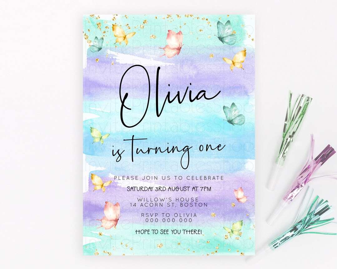 Pastel Butterfly Birthday Invitation Butterfly Birthday Invitation ...