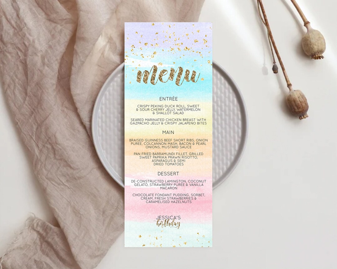 Pastel Menu Pastel Rainbow Menu Template Colorful Pastel Table Decor ...