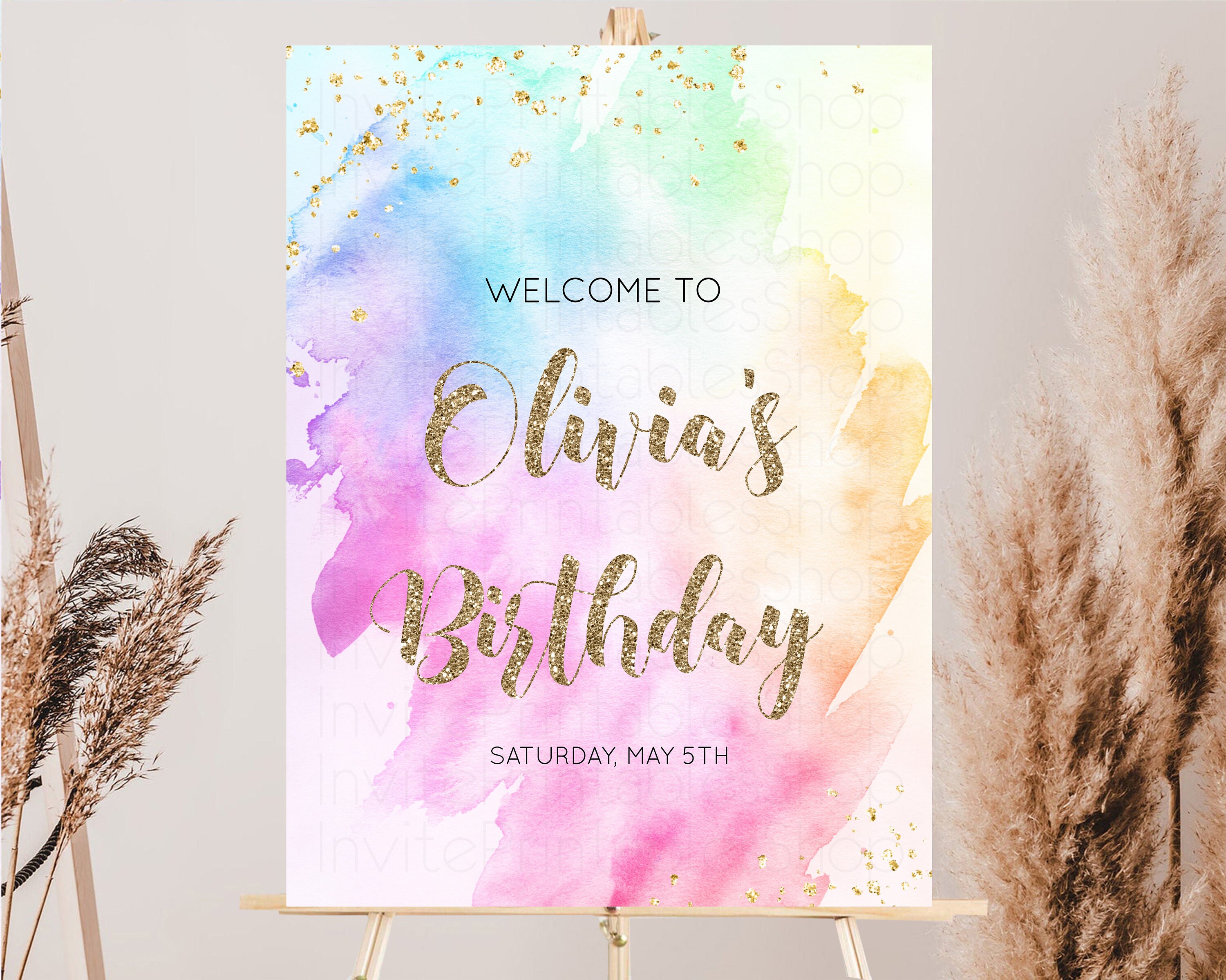 Rainbow Welcome Sign Pastel 1st Birthday Sign Ombre Watercolor - Etsy