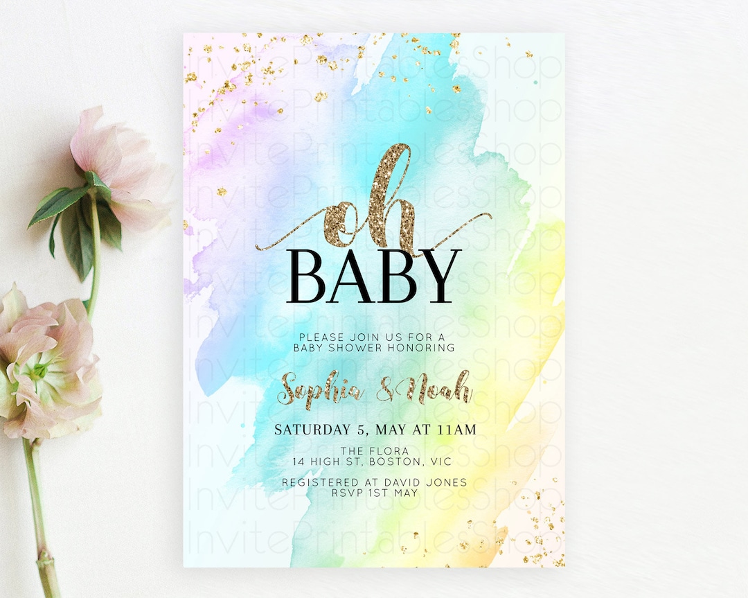 Pastel Baby Shower Invitation Rainbow Baby Shower Invitation Colorful ...