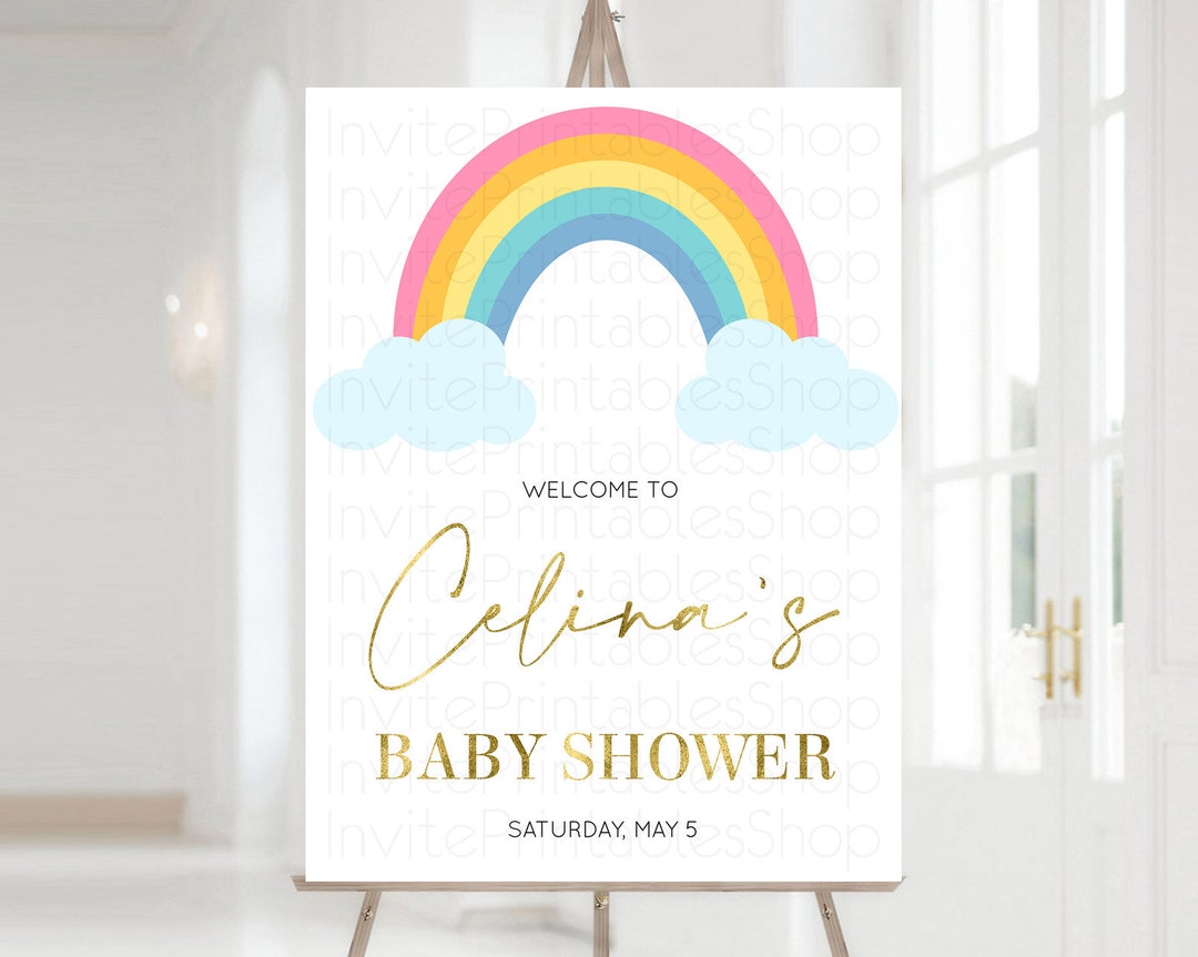 Pastel Rainbow Baby Shower Welcome Sign Boho Rainbow Welcome Board ...