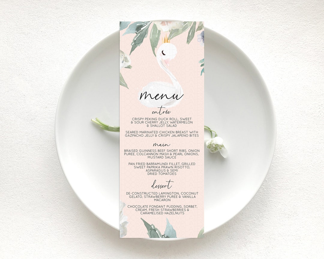 Swan Menu Swan Princess Ballet Menu Template Enchanted Swan Lake Table ...