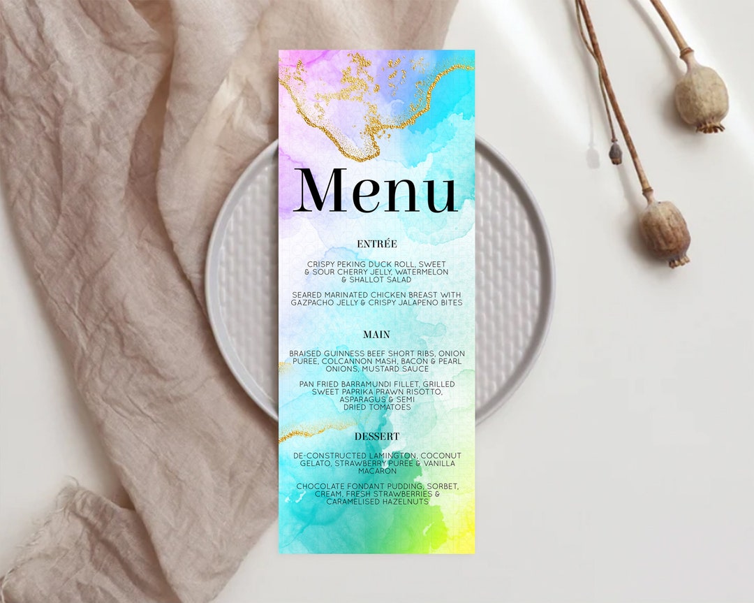 Pastel Menu Pastel Rainbow Menu Template Colorful Pastel Table Decor ...