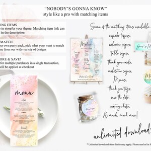 Pink Menu Pink Watercolor Menu Template Pastel Pink Table Décor Pink ...