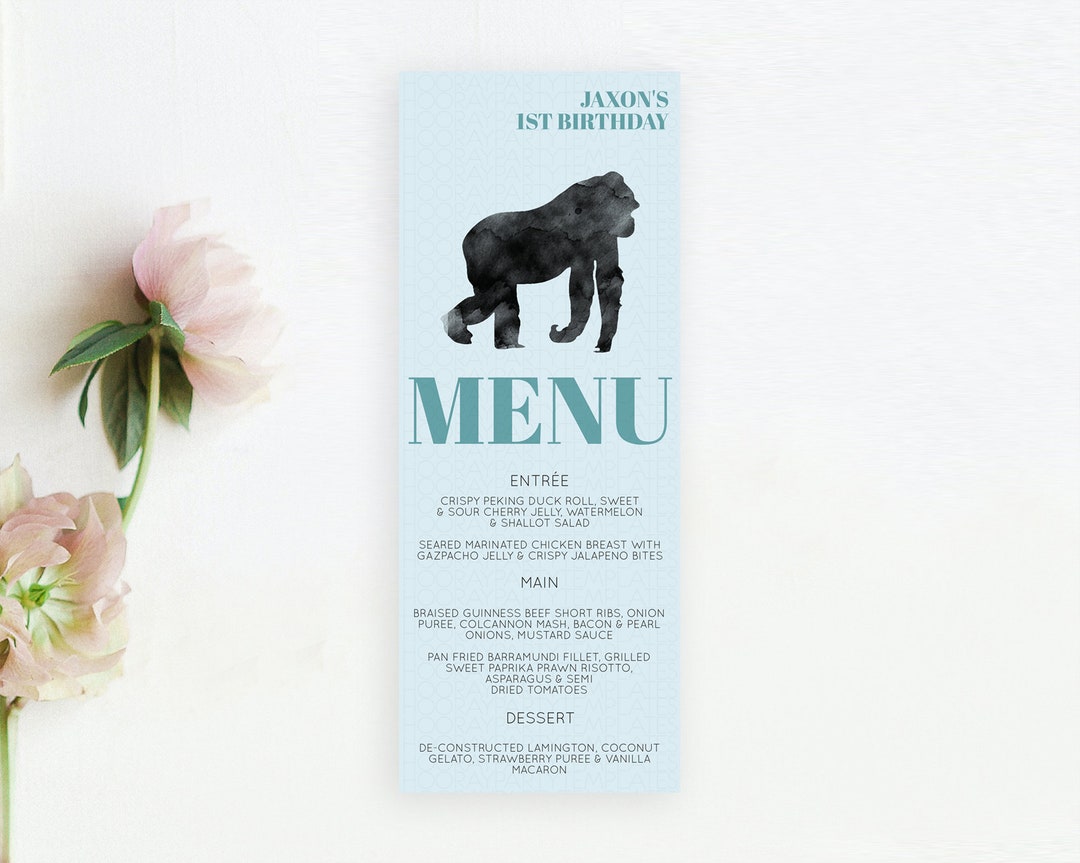 Gorilla Menu Gorilla Menu Template Gorilla Table Decor Safari Forest ...