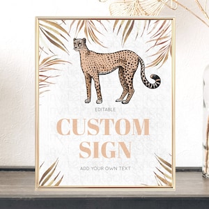 Cheetah Sign Cheetah Party Sign Template Safari Adventure Table Sign ...