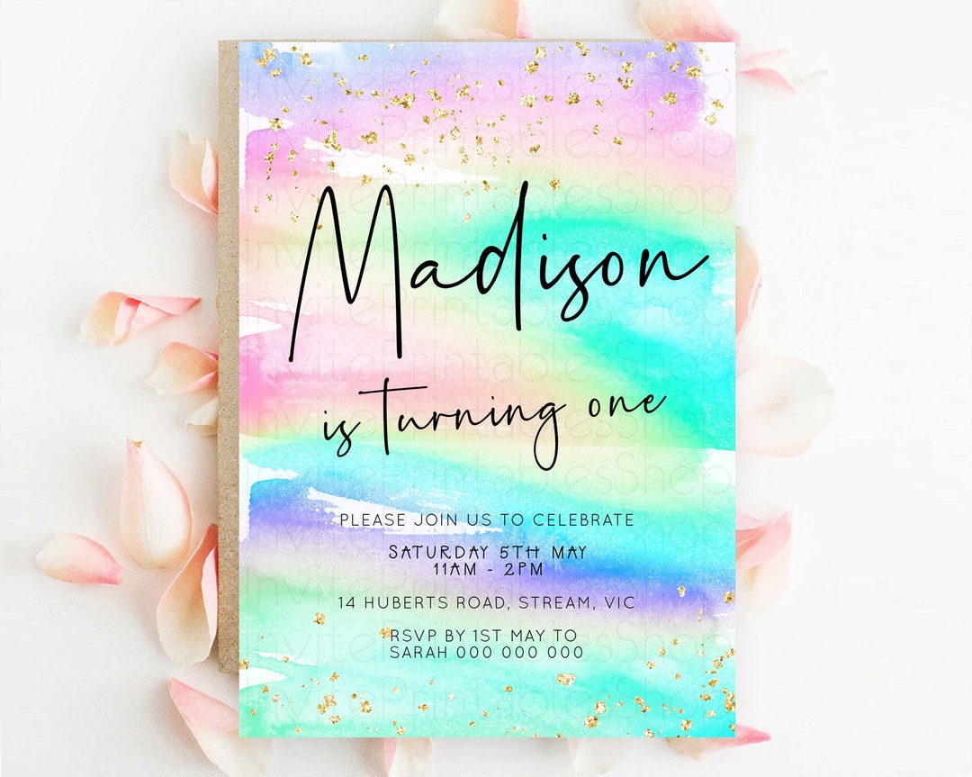 Pastel Birthday Invitation Ombre Watercolor Birthday Invitation Glitter ...