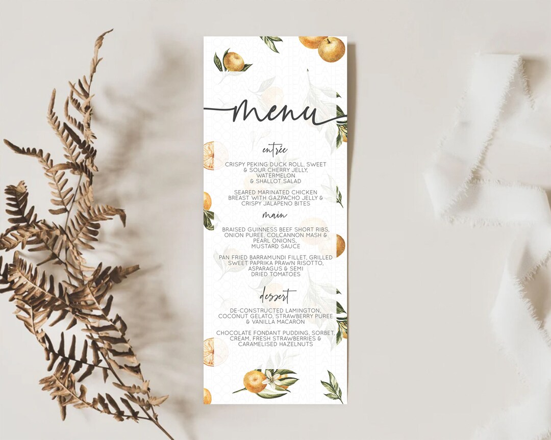 Citrus Menu Lemon Menu Orange Menu Citrus Table Decor Citrus Floral ...