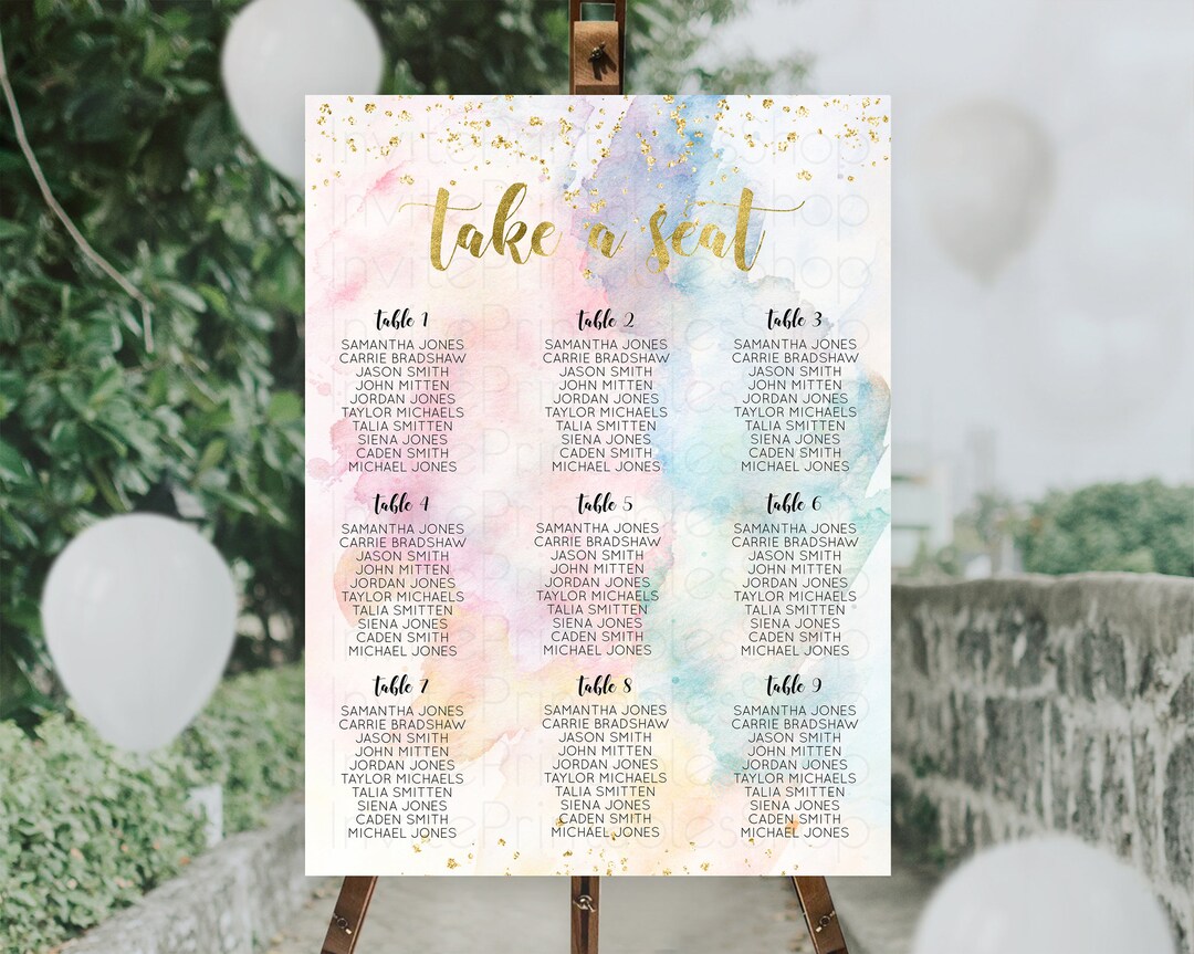 Rainbow Seating Chart Pastel Seating Chart Colorful Pastel Watercolor ...