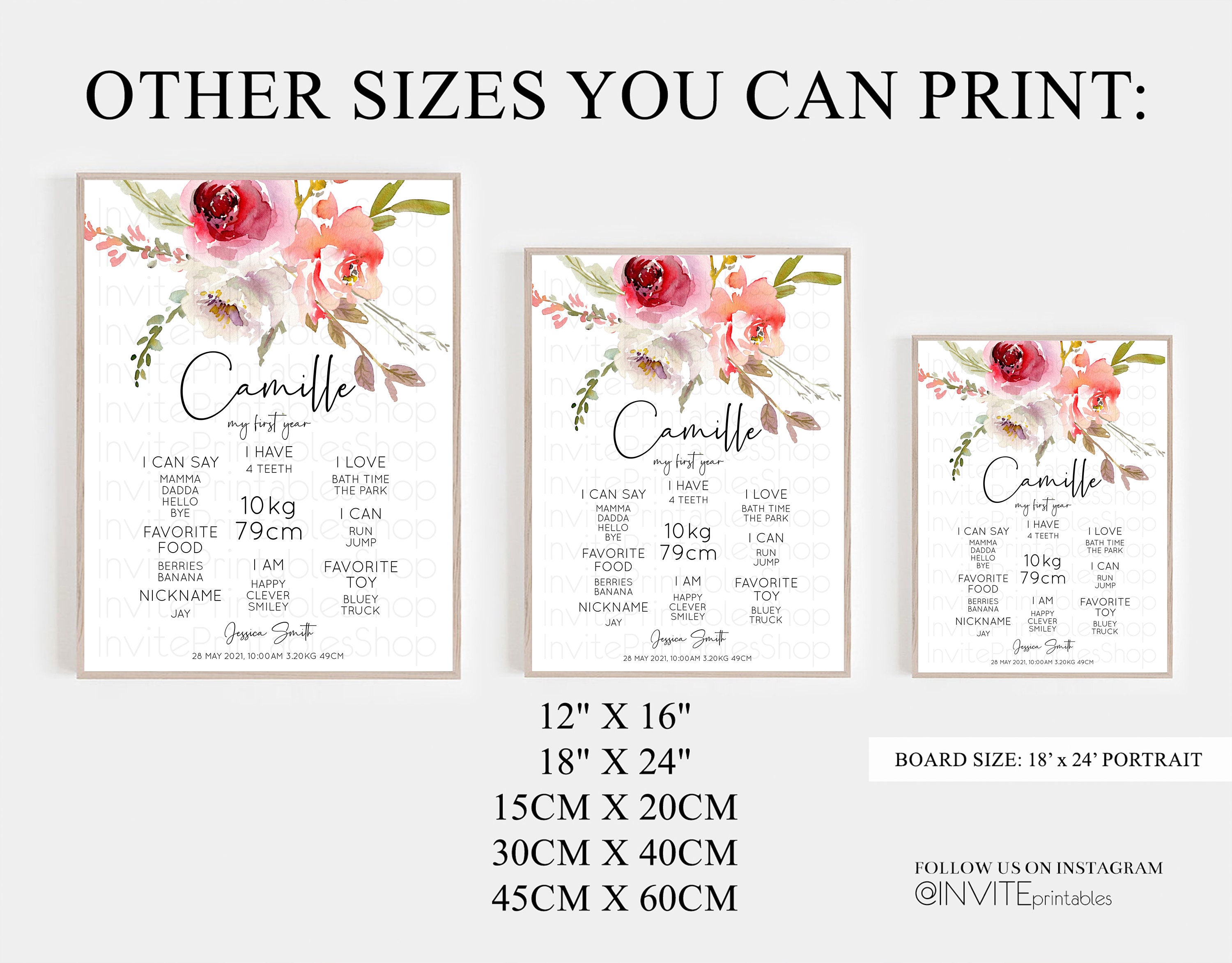 Party Décor Wildflower First Birthday Milestone Board Pastel Floral ...