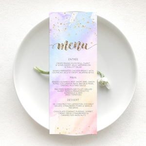 Pastel Menu Pastel Rainbow Menu Template Colorful Pastel Table Decor ...
