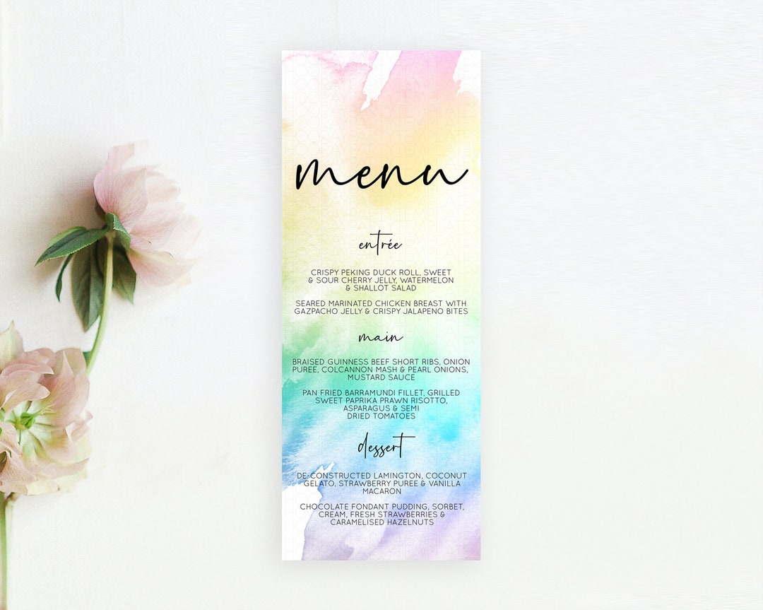 Pastel Menu Pastel Rainbow Menu Template Colorful Pastel Table Decor ...