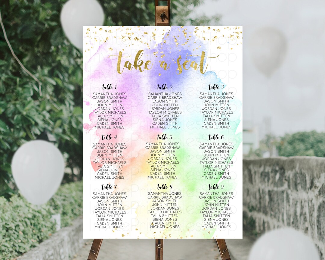 Rainbow Seating Chart Pastel Seating Chart Colorful Pastel Watercolor ...