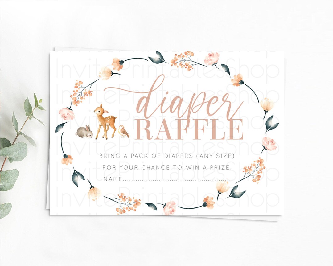 Fawn Diaper Raffle Card Deer Diaper Insert Floral Deer Diaper Ticket ...