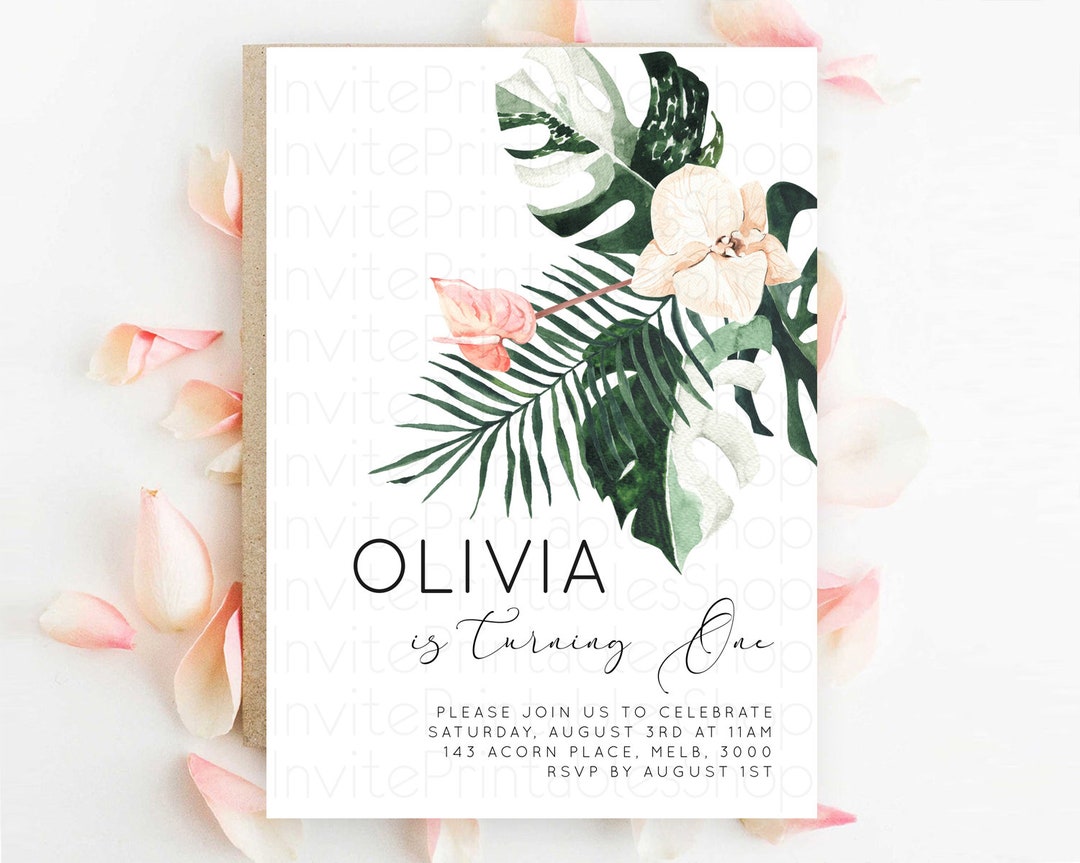 Tropical Invitation Tropical Birthday Invitation Tropical Floral ...