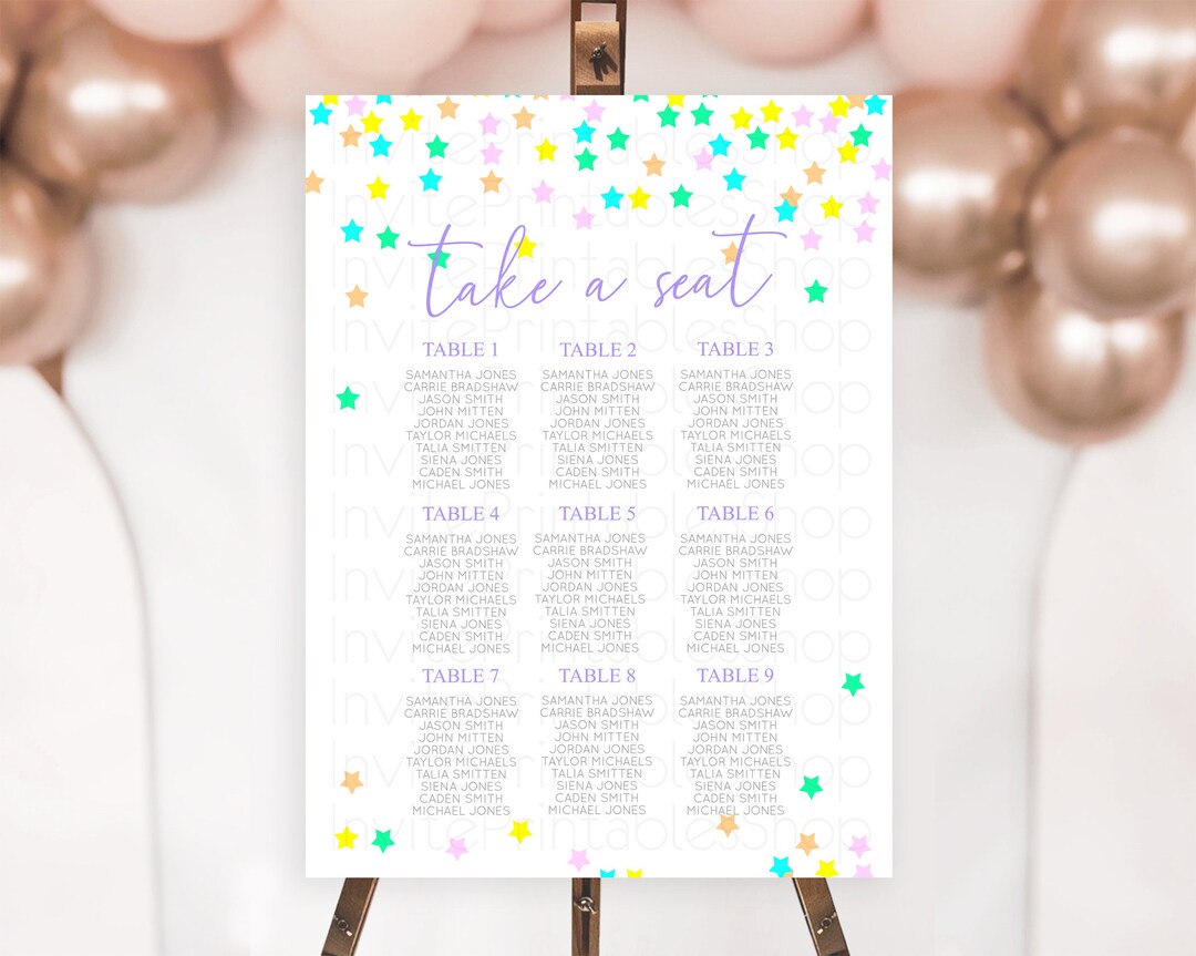 Star Seating Chart Pastel Stars Seating Chart Shooting Star Sprinkle ...