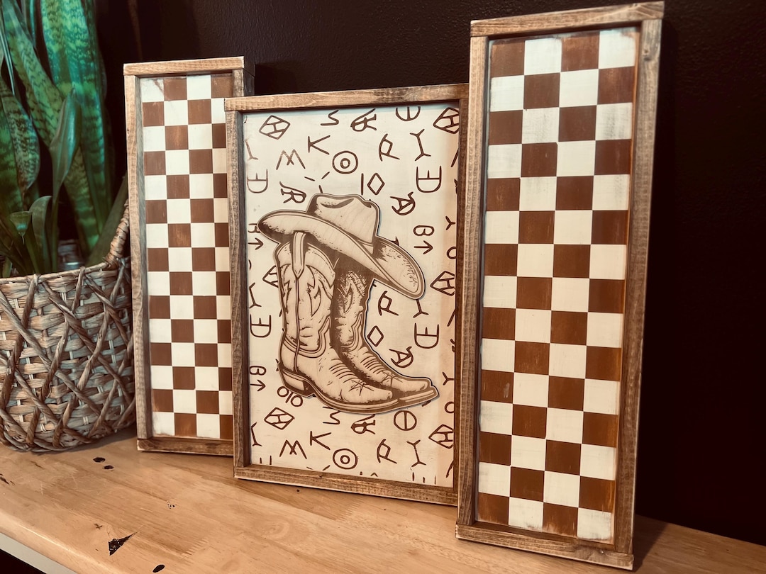 Checkered Cowboy Hat/boots Branded Sign Set *MADE TO ORDER* - Etsy