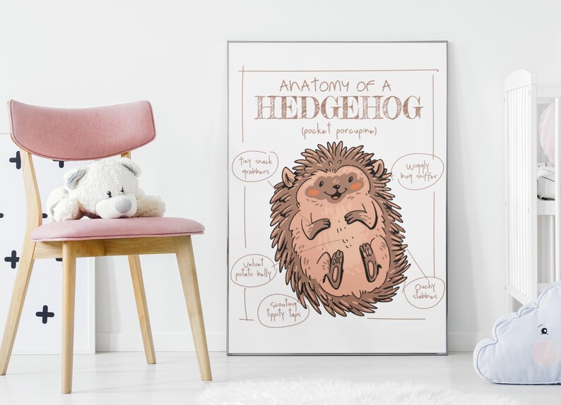 Funny Cartoon Hedgehog Anatomy Poster - Whimsical Educational Art for ...
