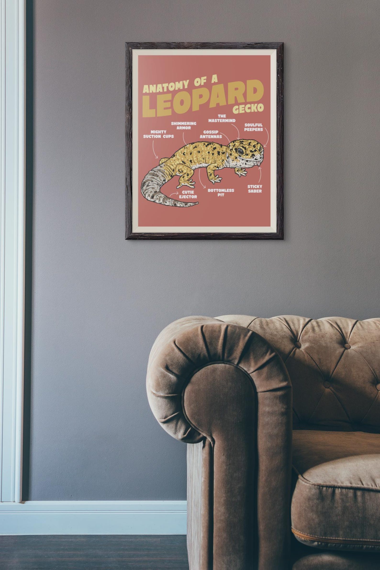 Funny Cartoon Leopard Gecko Anatomy Poster Whimsical Educational Art ...