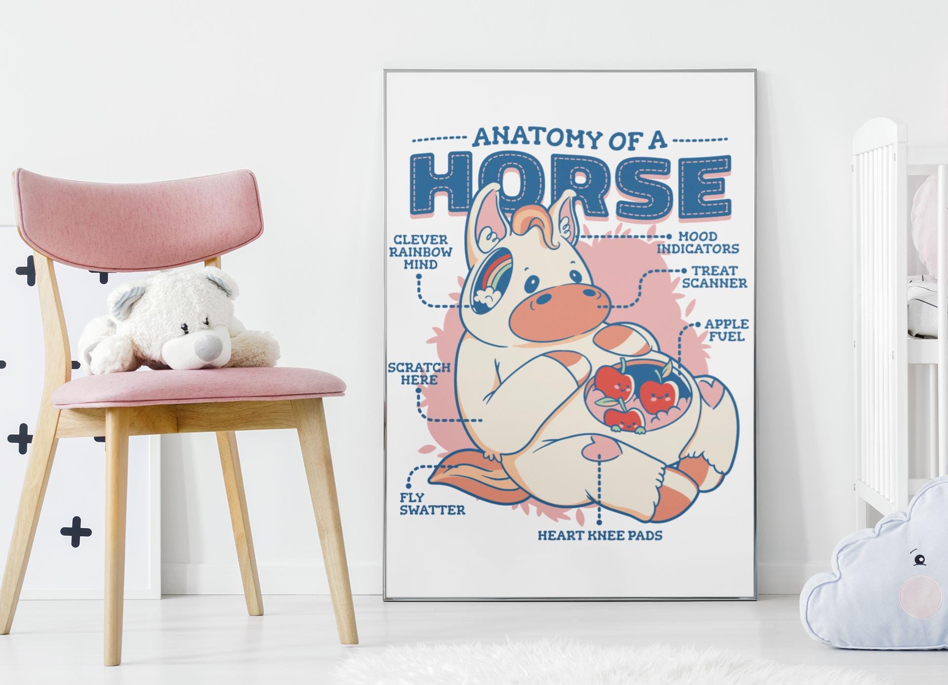 Funny Cartoon Horse Anatomy Poster - Whimsical Educational Art for Kids ...